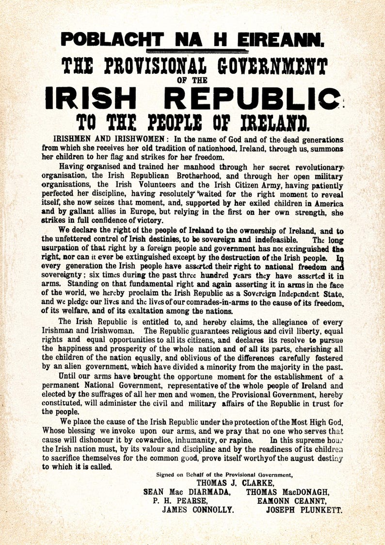 1916 Irish Republic Proclamation Wall Art Print, A3 Size, Historical ...