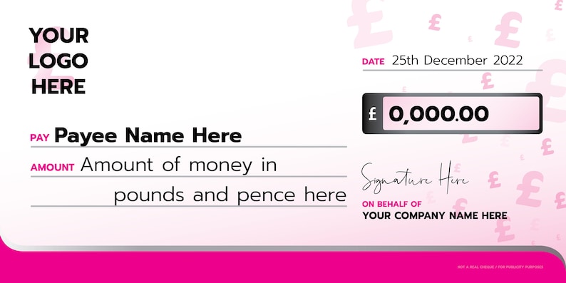 Customisable Giant Charity Presentation Publicity Display Cheque Rigid ...