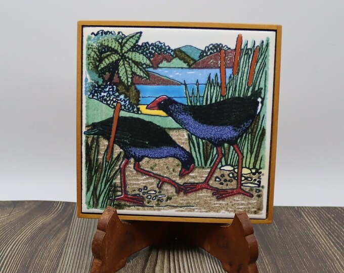 Vintage New Zealand Art Tile, Waipu Tile Studio Pukeko Birds Art Tile ...