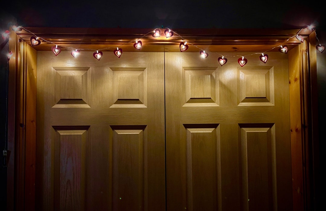 Set O Oleuadau Calon Pren Set of Wooden Heart Lights - Etsy