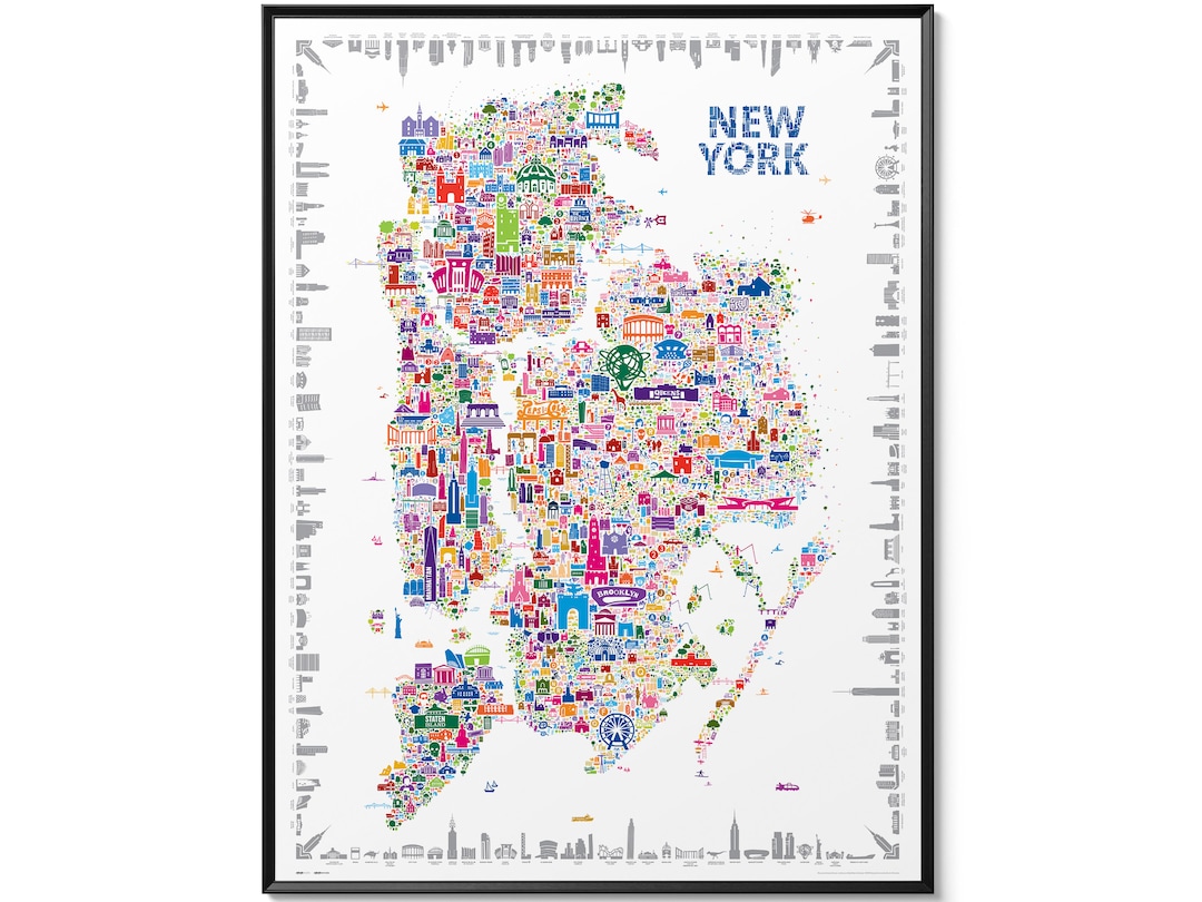 Iconic NYC 5 Boroughs Map Poster: Colorful New York City Wall Art Print ...