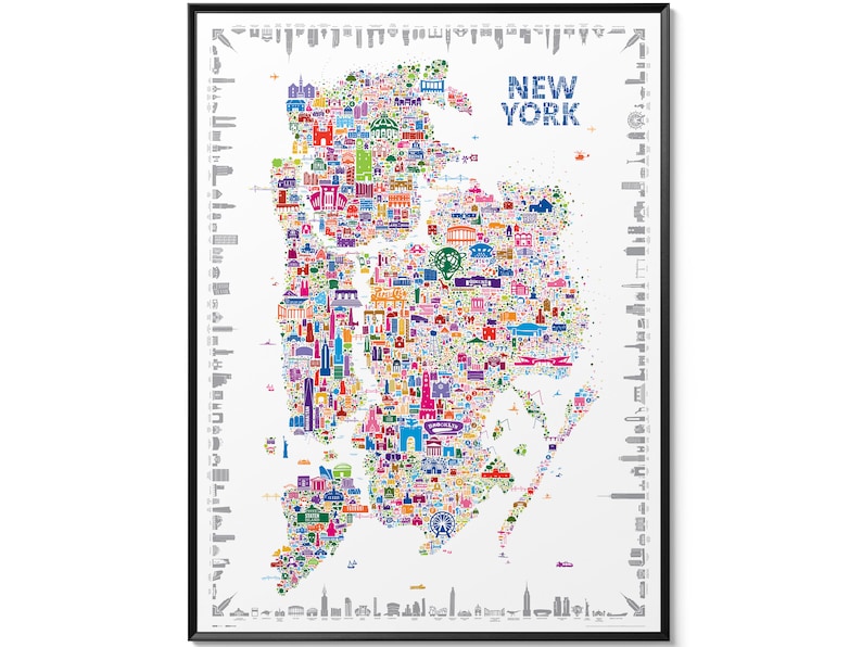 Iconic NYC 5 Boroughs Map Poster: Colorful New York City Wall Art Print ...