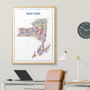 Iconic New York State Map Poster: Colorful Modern Wall Art Print - Etsy