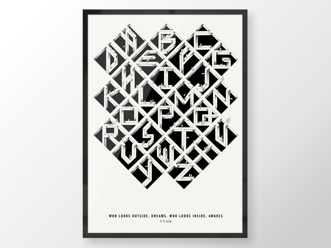 Alfalfabet Typography Art Print: Optical Illusion Wall Art, Carl Jung ...