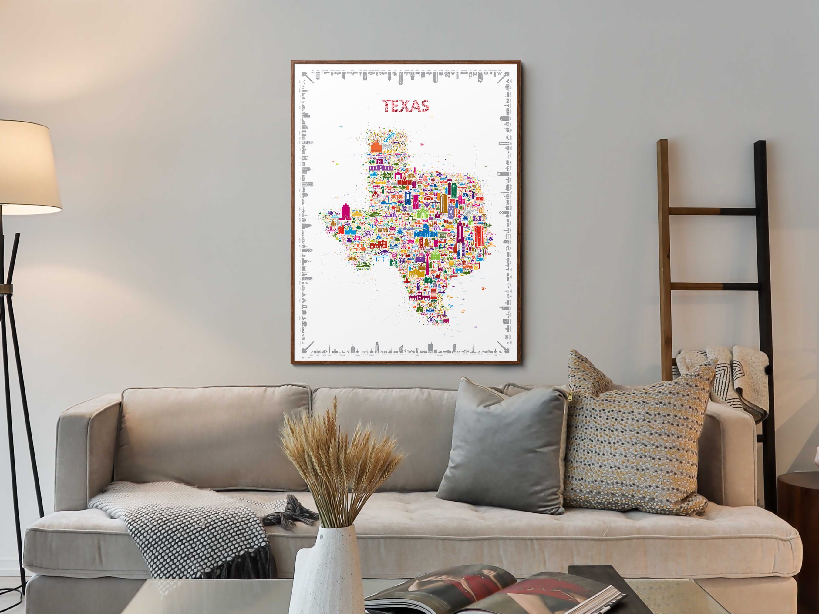 Iconic Texas Poster Artwork for Home Walls – Designer Map Wall Art of ...
