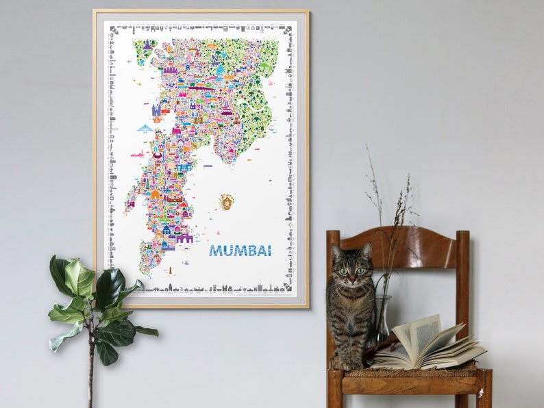 Iconic Mumbai Map Poster: Colorful Bombay Wall Art Print, India Travel ...