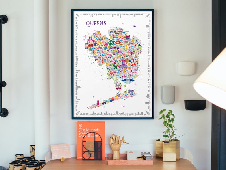 Iconic Queens Map Poster: Colorful NYC Borough Wall Art Print - Etsy