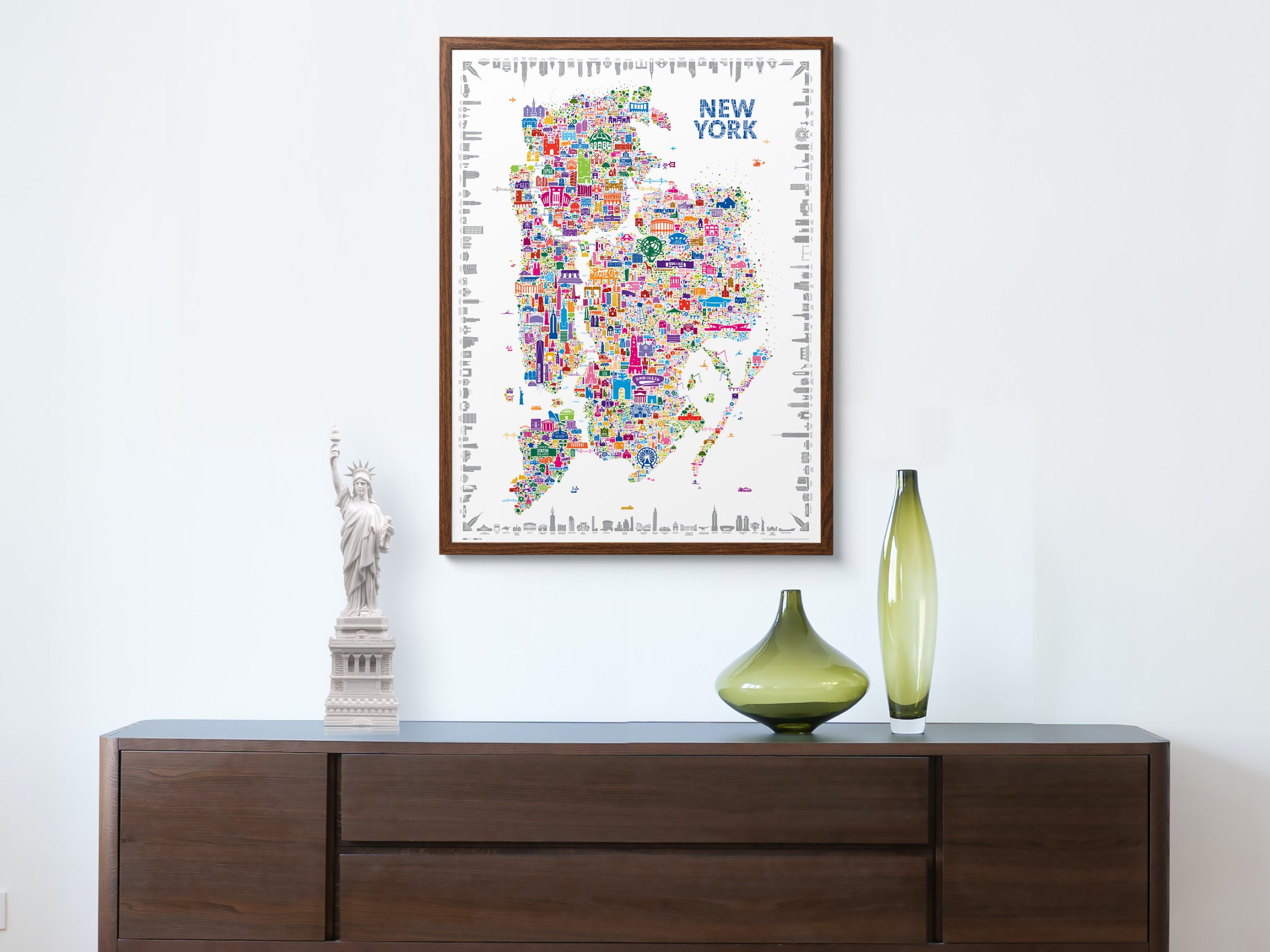 Iconic NYC 5 Boroughs Map Poster: Colorful New York City Wall Art Print ...