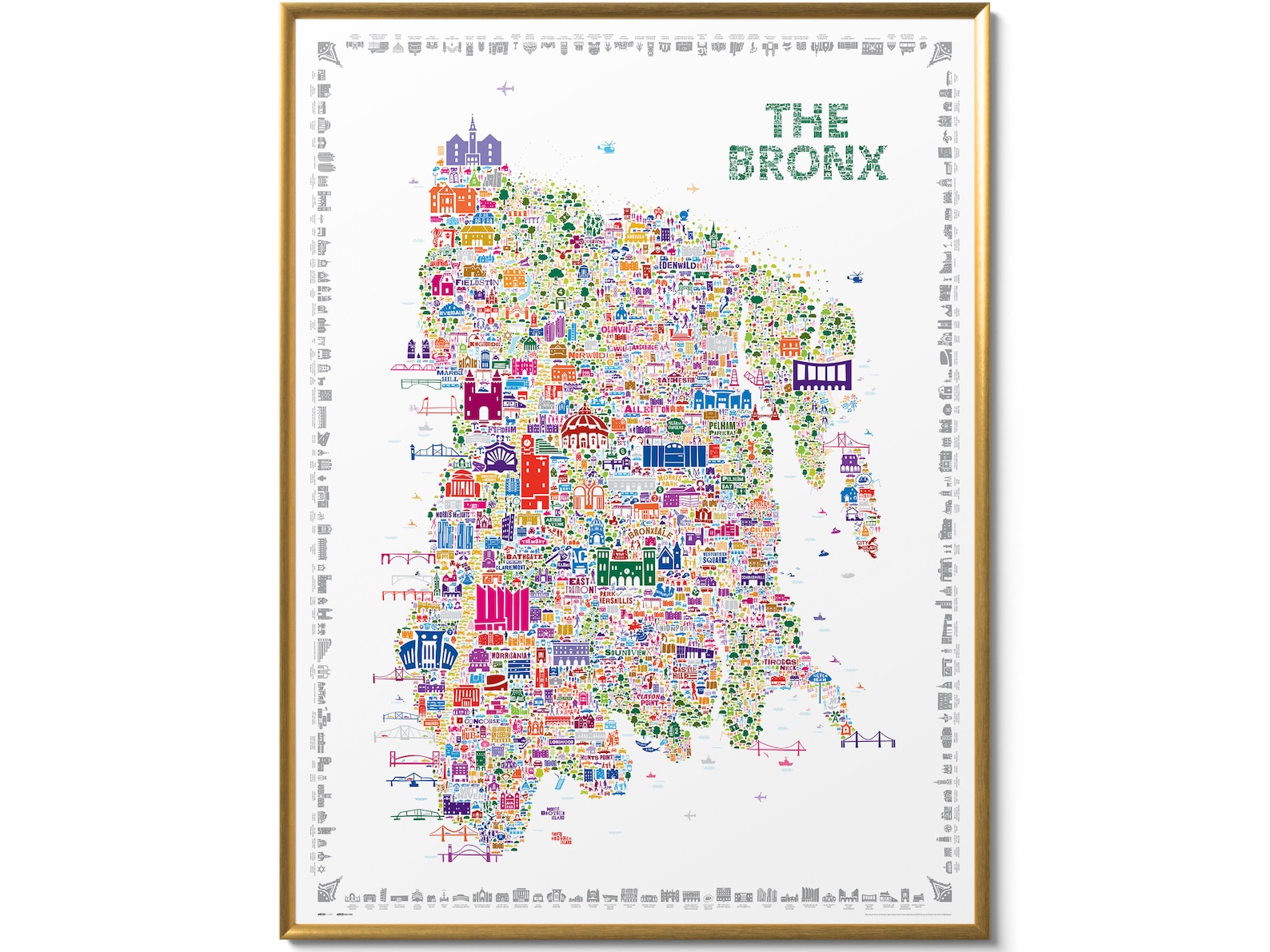 The Bronx Iconic Poster Map Trendy Colorful Print of NYC Borough for ...