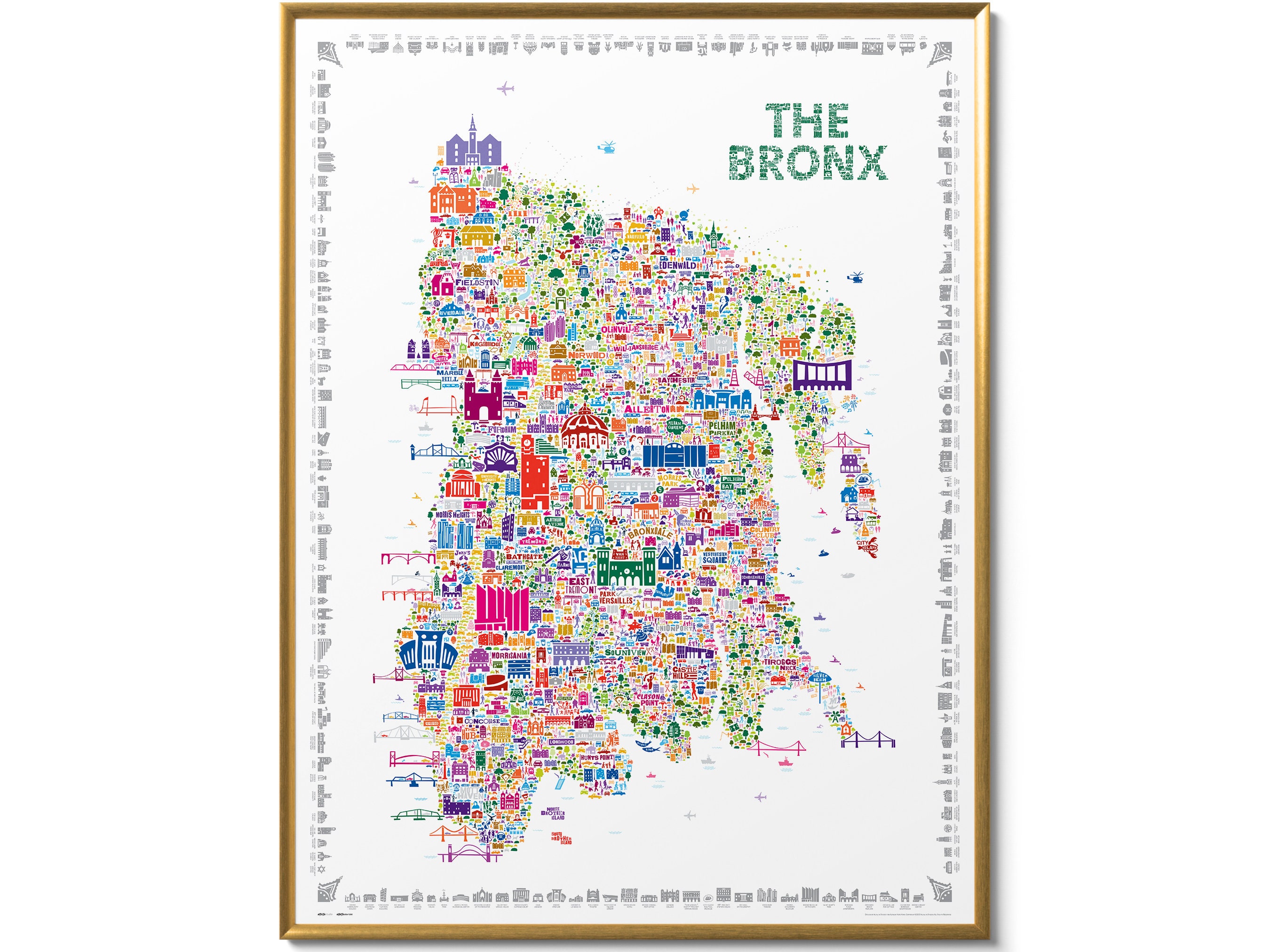 The Bronx Iconic Poster Map Trendy Colorful Print of NYC Borough for ...