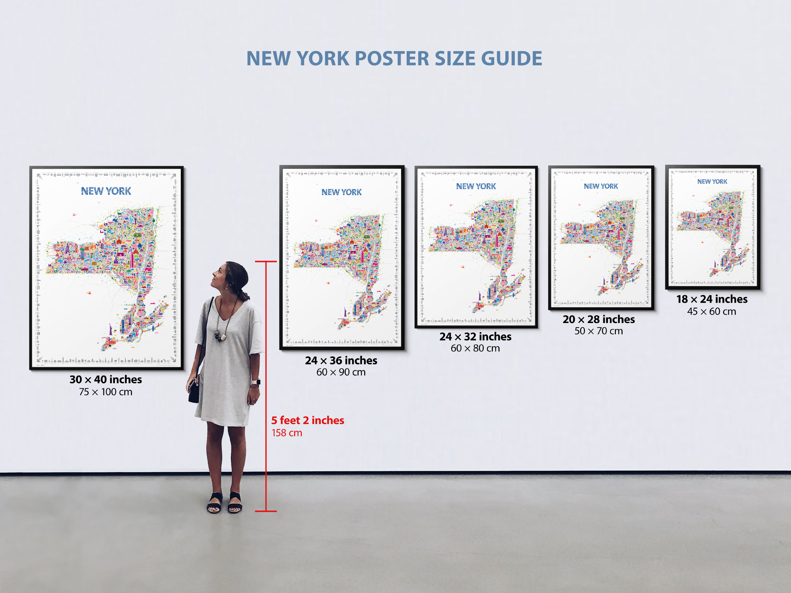 Iconic New York State Poster Map Colorful Modern Style Wall Art Print ...