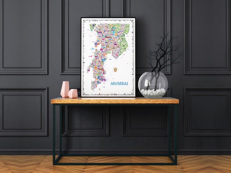 Iconic Mumbai Map Poster: Colorful Bombay Wall Art Print, India Travel ...
