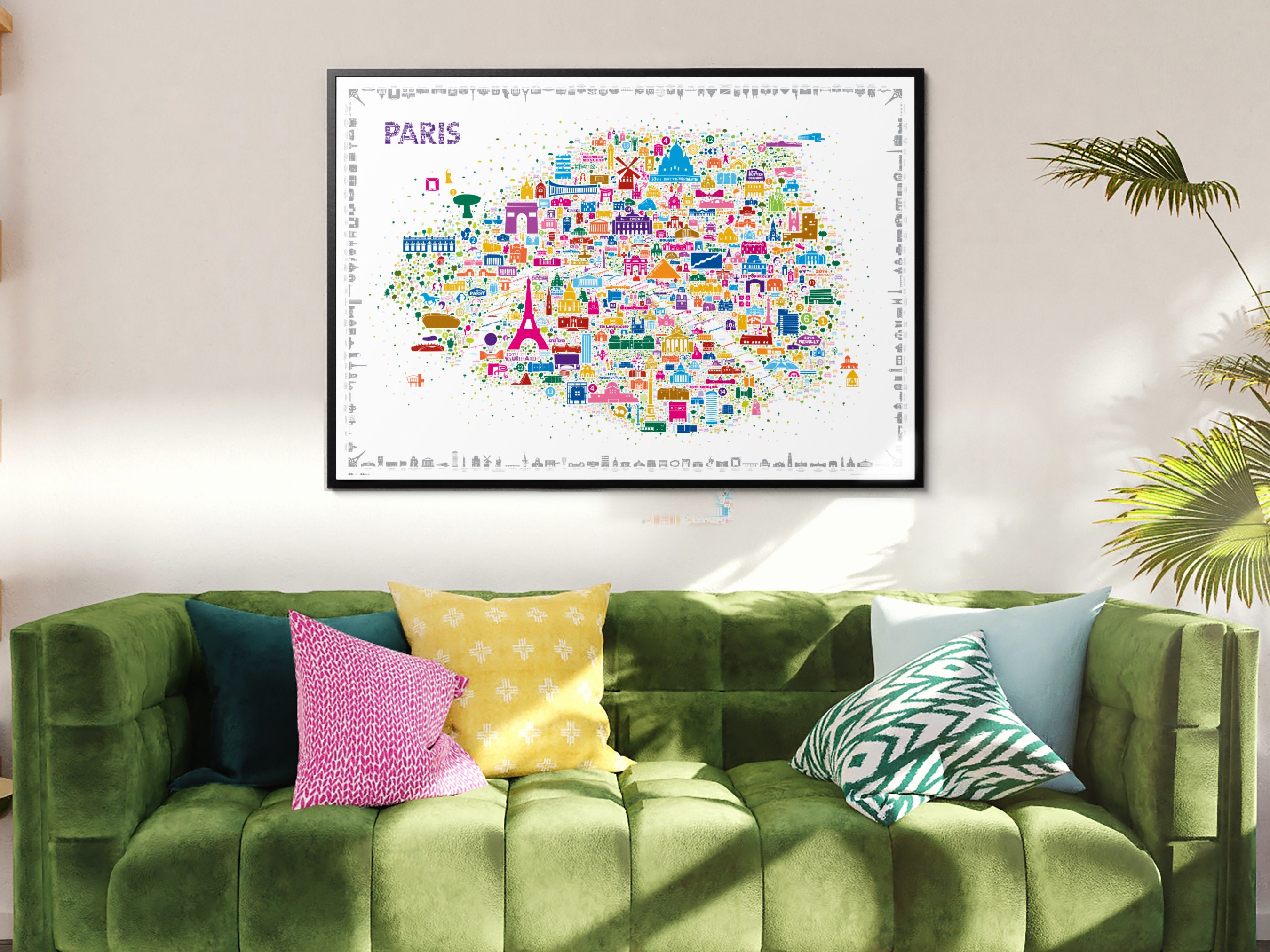 Paris Map Art Print: Modern France Landmark Poster - Etsy