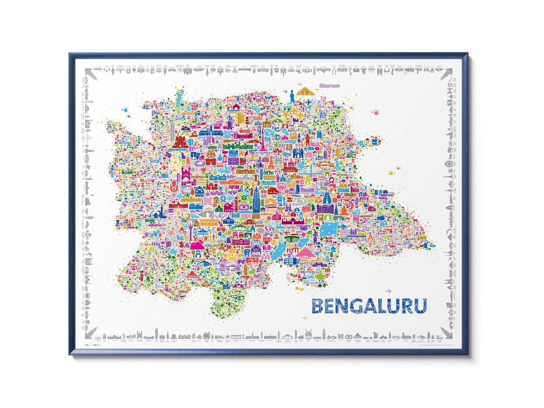 Iconic Bengaluru Map Poster: Colorful Bangalore Wall Art Print, Garden ...