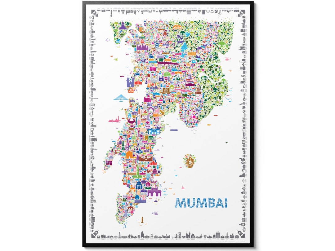Mumbai Map Modern Poster Print for Living Room Bedroom Office and ...