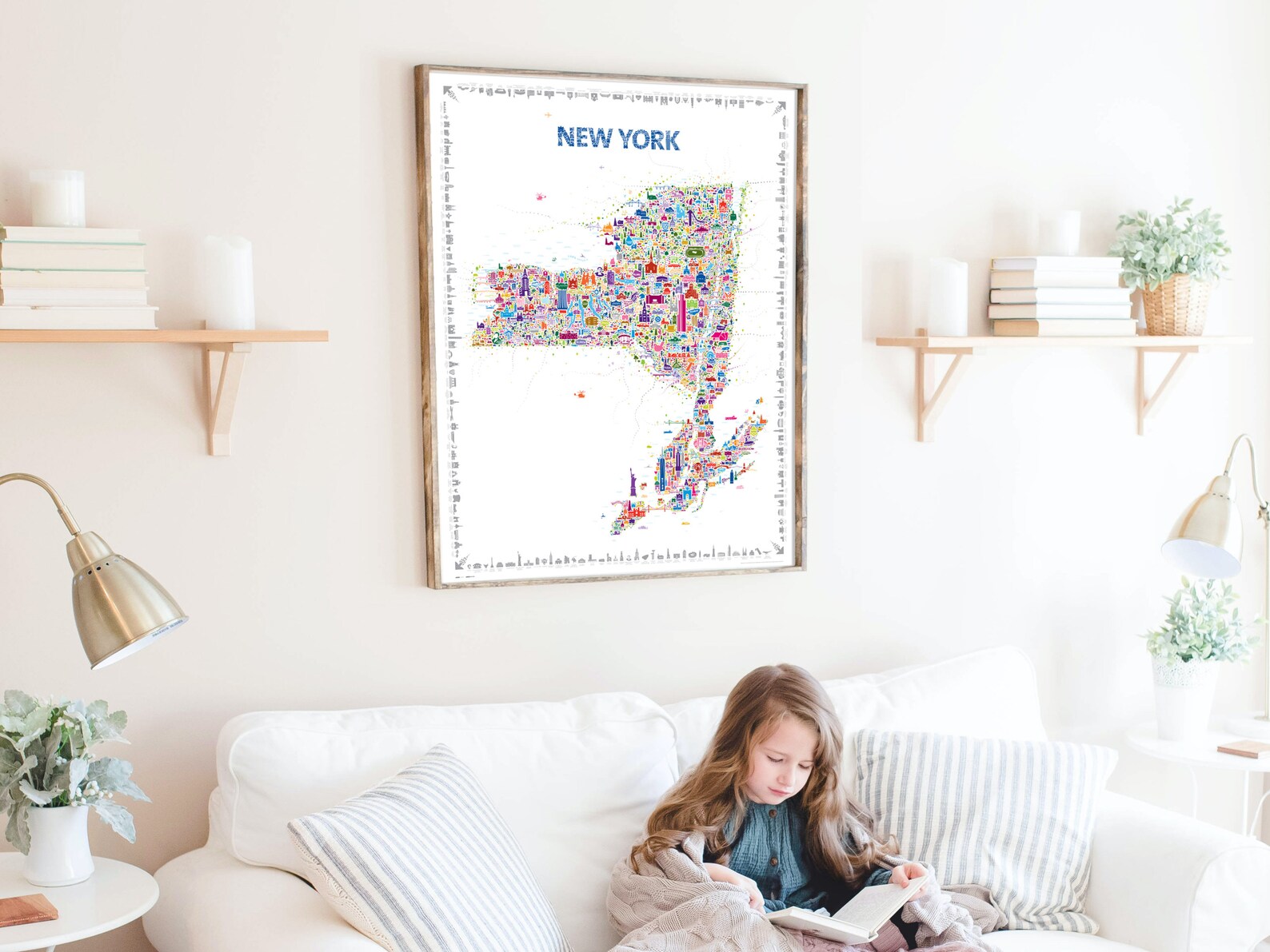 Iconic New York State Map Poster: Colorful Modern Wall Art Print - Etsy