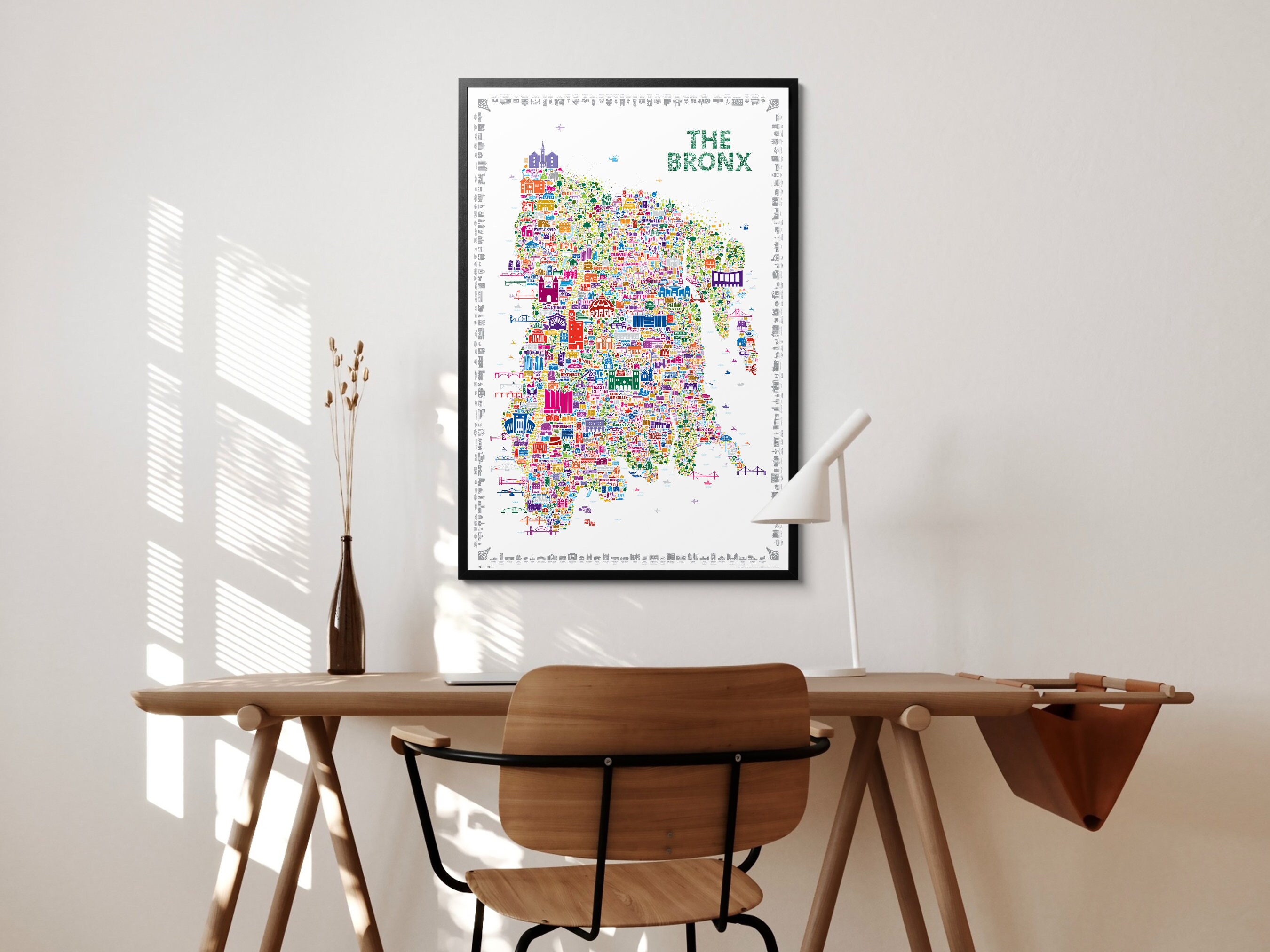 The Bronx Iconic Poster Map Trendy Colorful Print of NYC Borough for ...