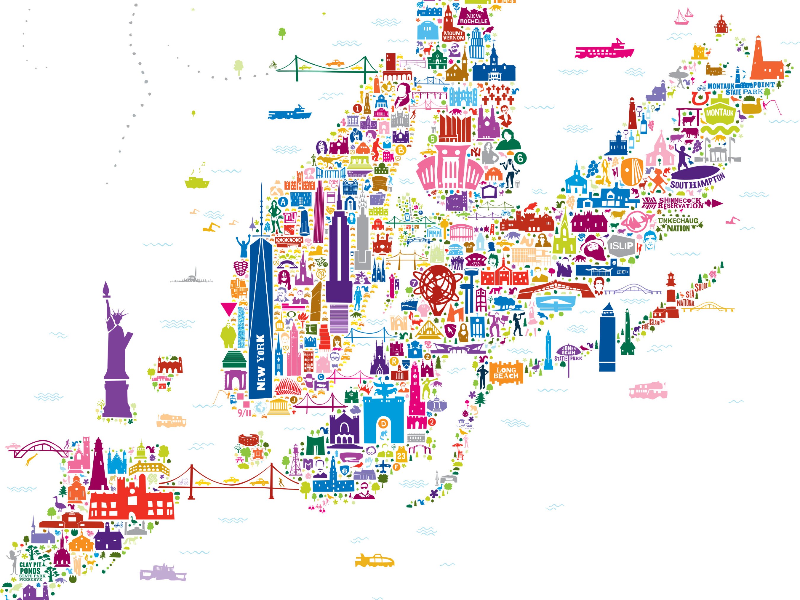 Iconic New York State Map Poster: Colorful Modern Wall Art Print - Etsy