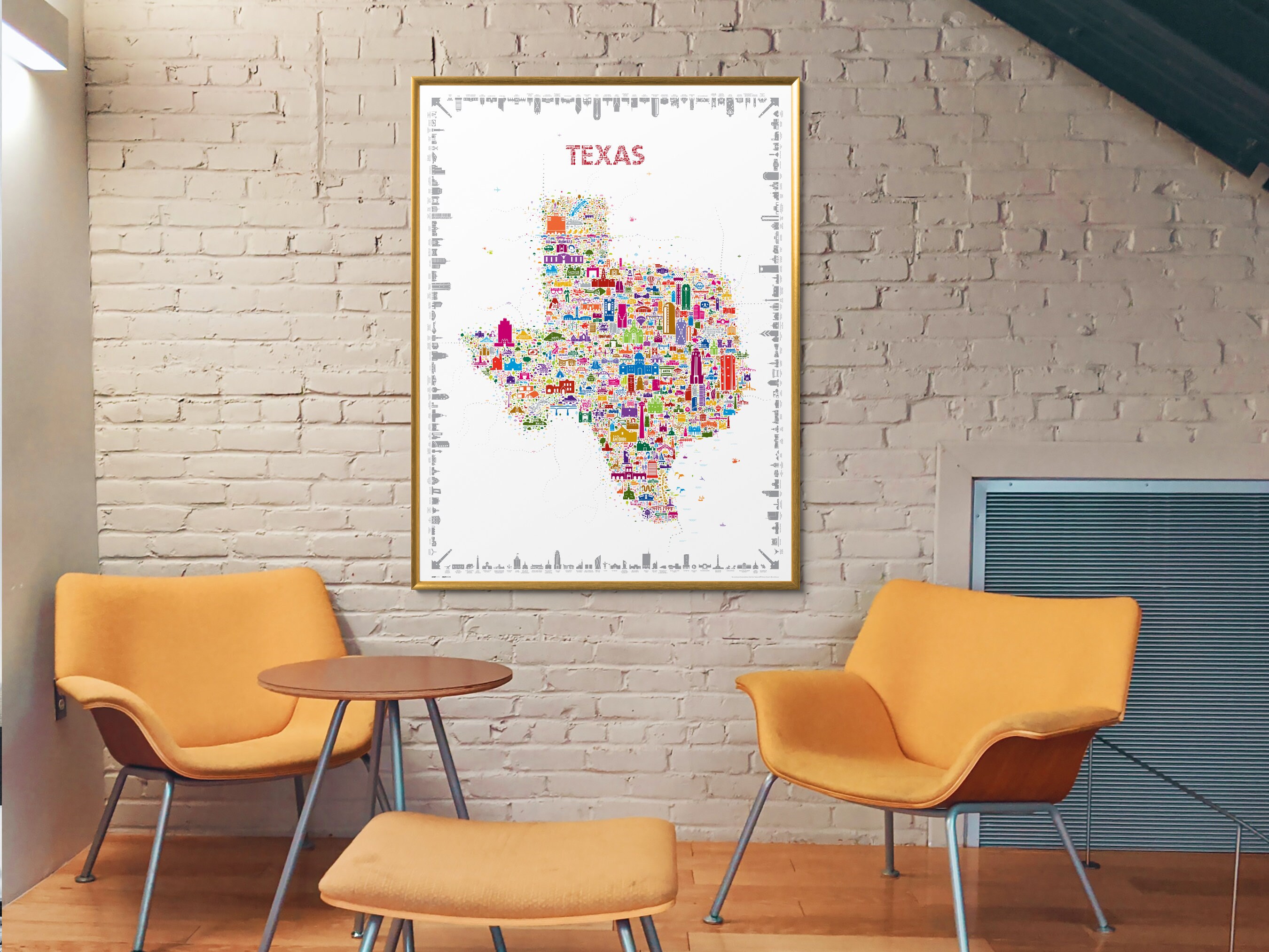 Iconic Texas Poster Artwork for Home Walls Designer Map Wall Art of ...