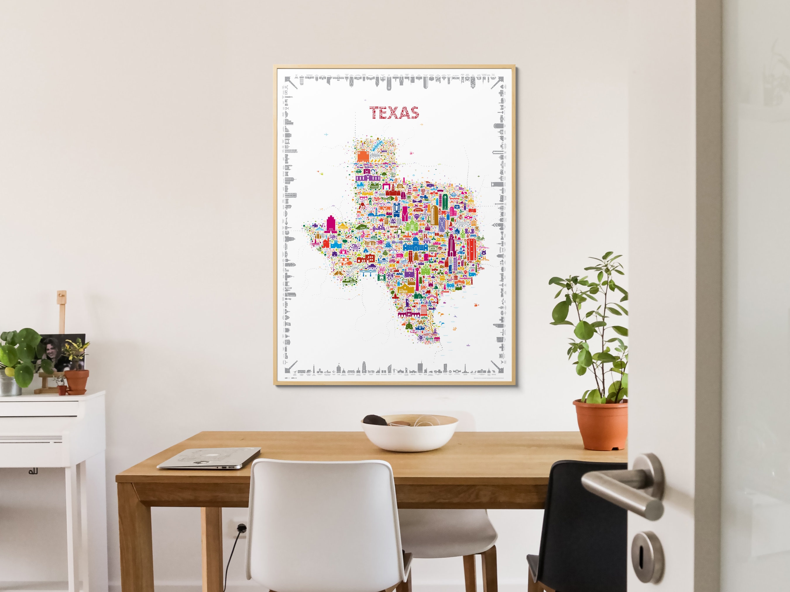 Iconic Texas Poster Artwork for Home Walls Designer Map Wall Art of ...