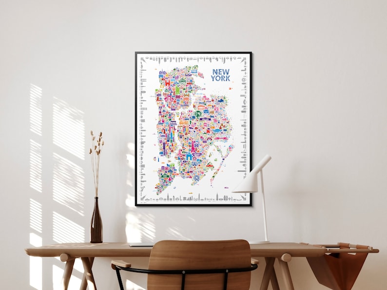 Iconic NYC 5 Boroughs Map Poster: Colorful New York City Wall Art Print ...