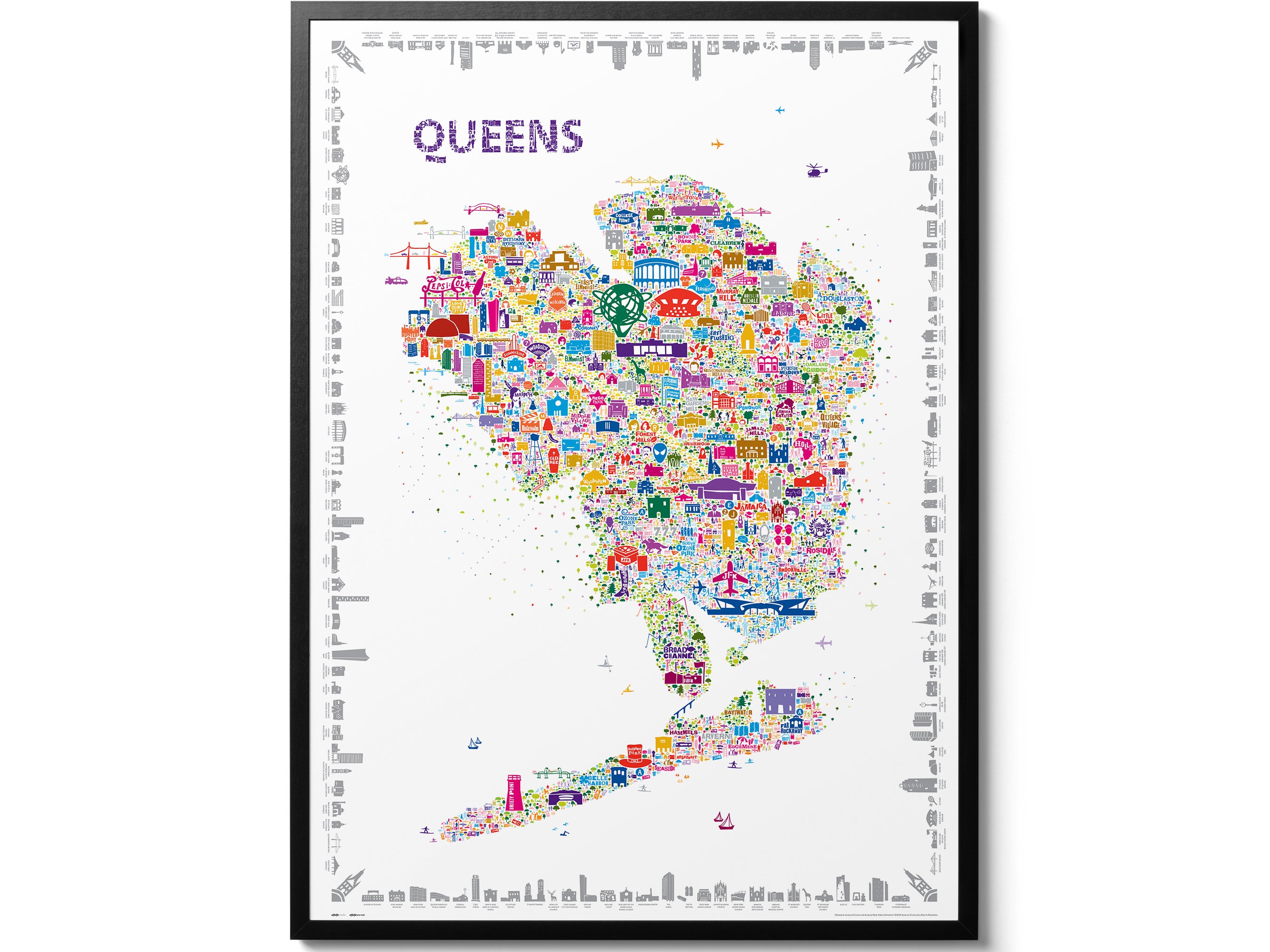 Iconic Queens Map Poster: Colorful NYC Borough Wall Art Print - Etsy