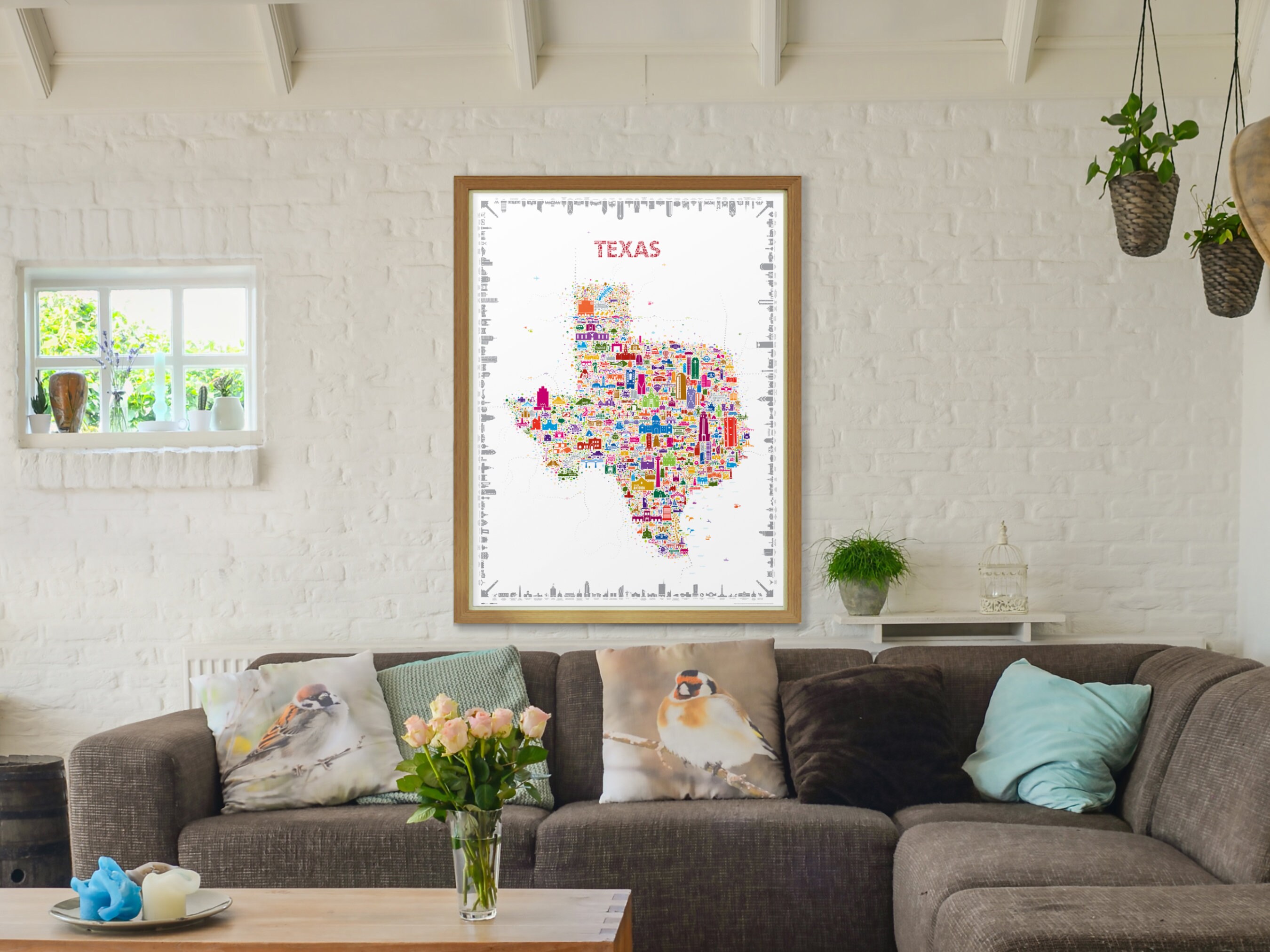 Iconic Texas Poster Artwork for Home Walls Designer Map Wall Art of ...
