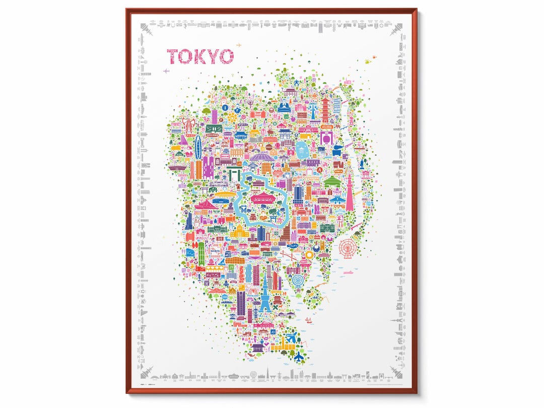 Tokyo Map Poster, Colorful Illustrated Japan City Wall Art, Modern ...