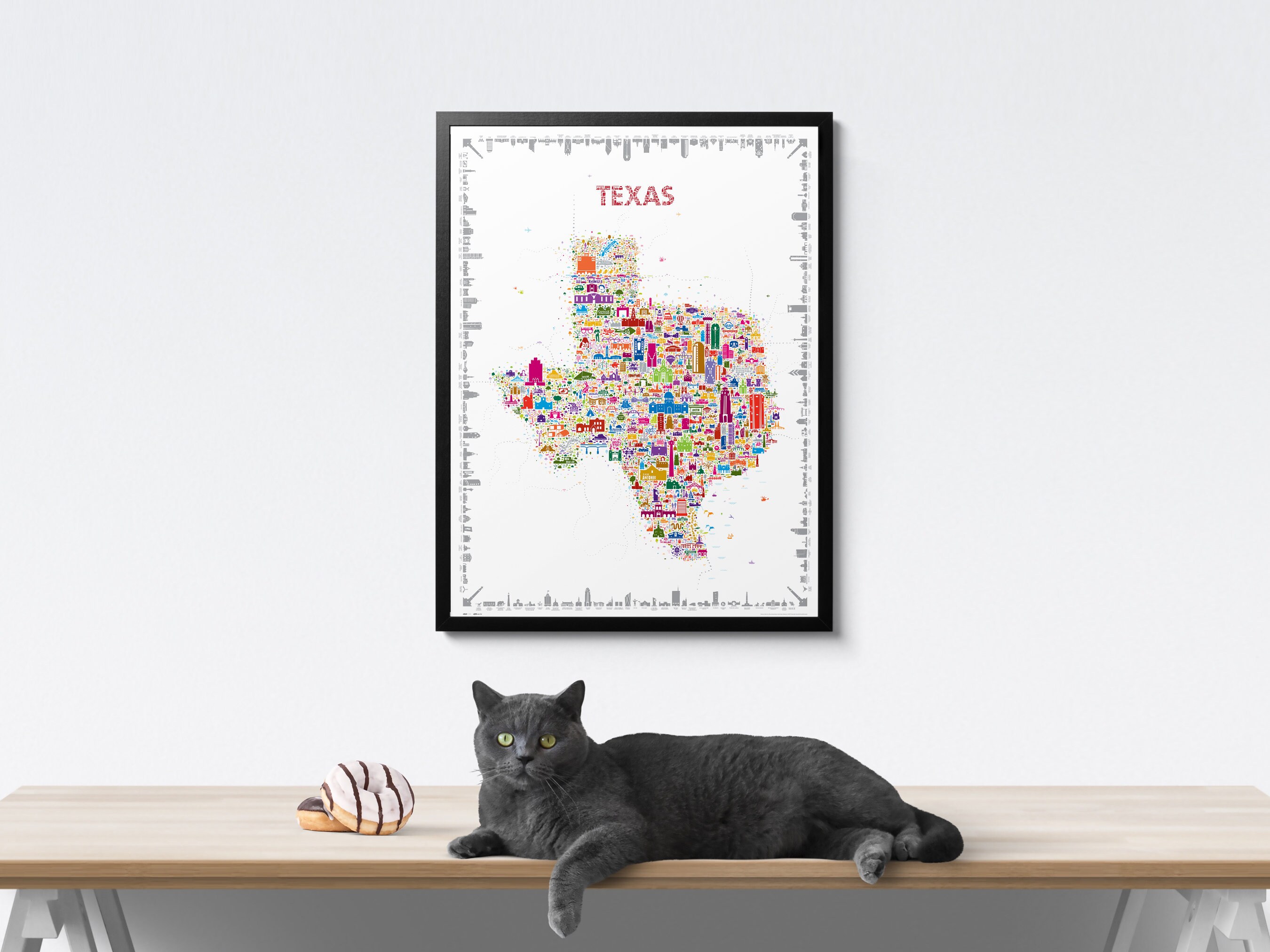 Iconic Texas Poster Artwork for Home Walls Designer Map Wall Art of ...
