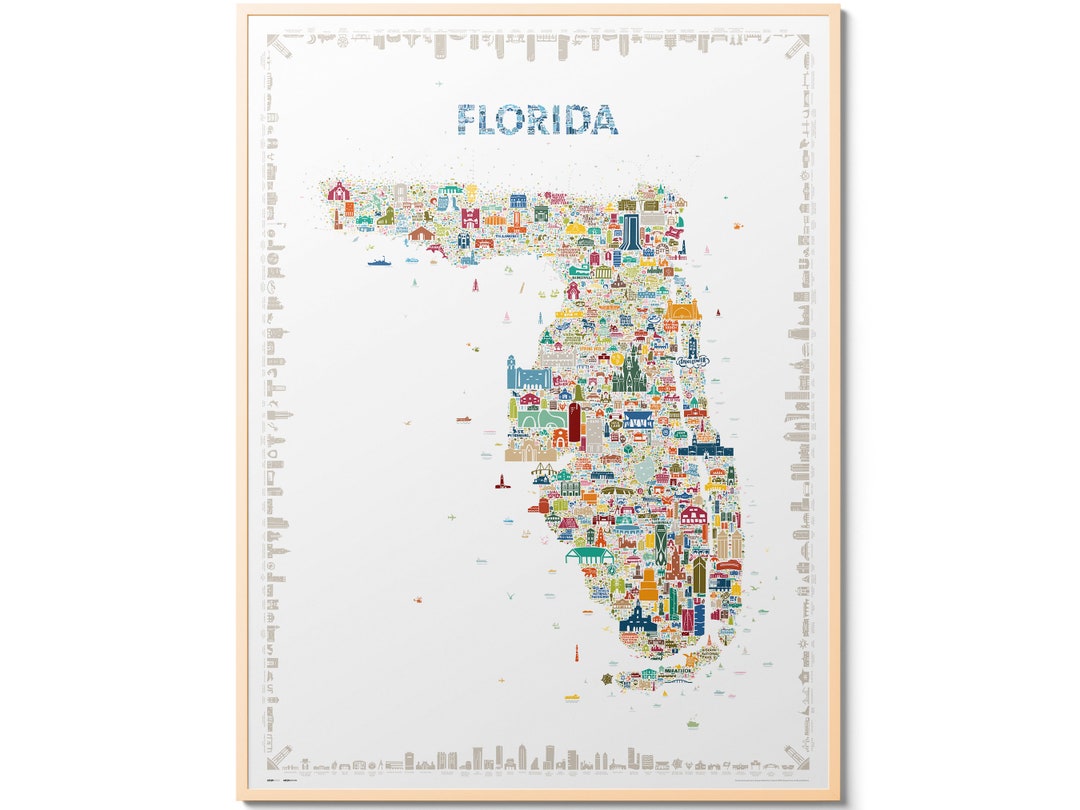 Iconic Florida Map Poster: Mid-century Modern Sunshine State Wall Art ...