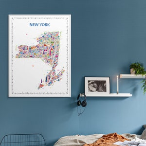 Iconic New York State Map Poster: Colorful Modern Wall Art Print - Etsy