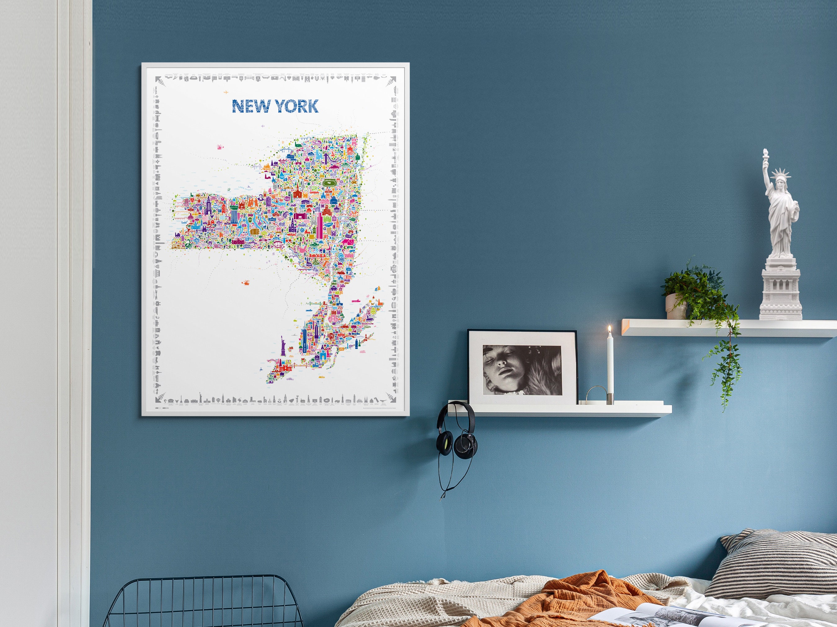 Iconic New York State Map Poster: Colorful Modern Wall Art Print - Etsy