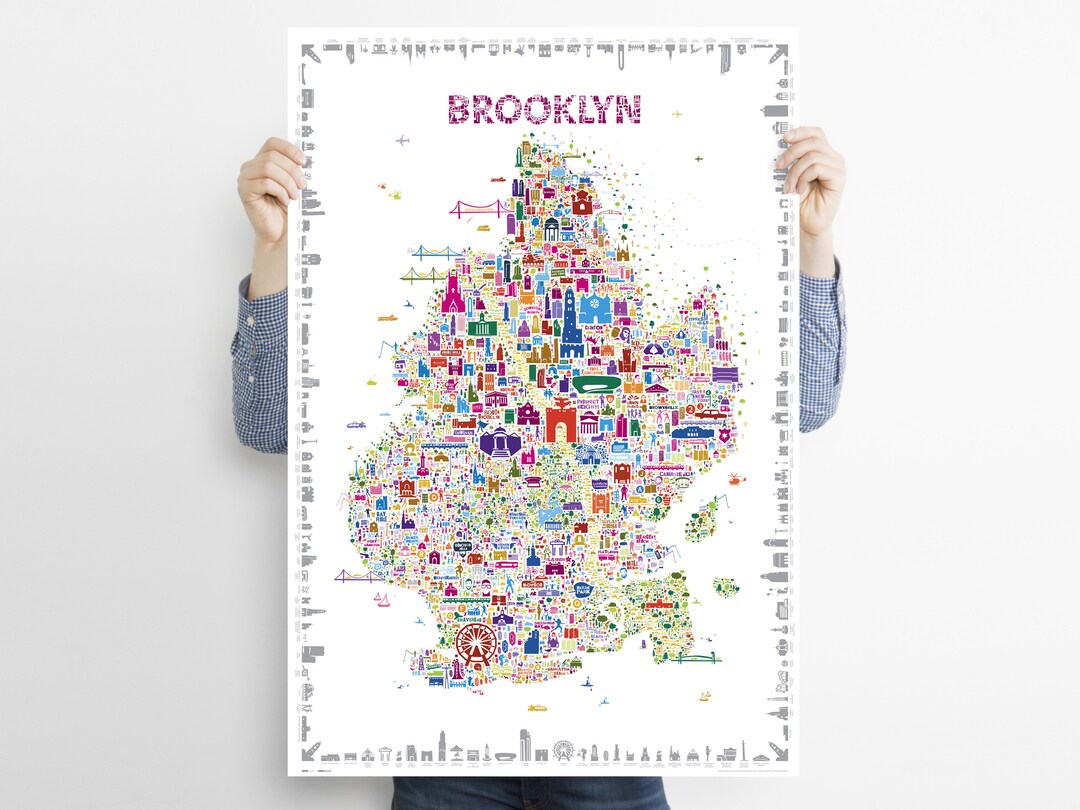 Large 27x39 Iconic Brooklyn Poster Print Modern Map of NYC Borough for ...