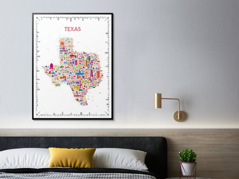 Iconic Texas Poster Artwork for Home Walls – Designer Map Wall Art of ...