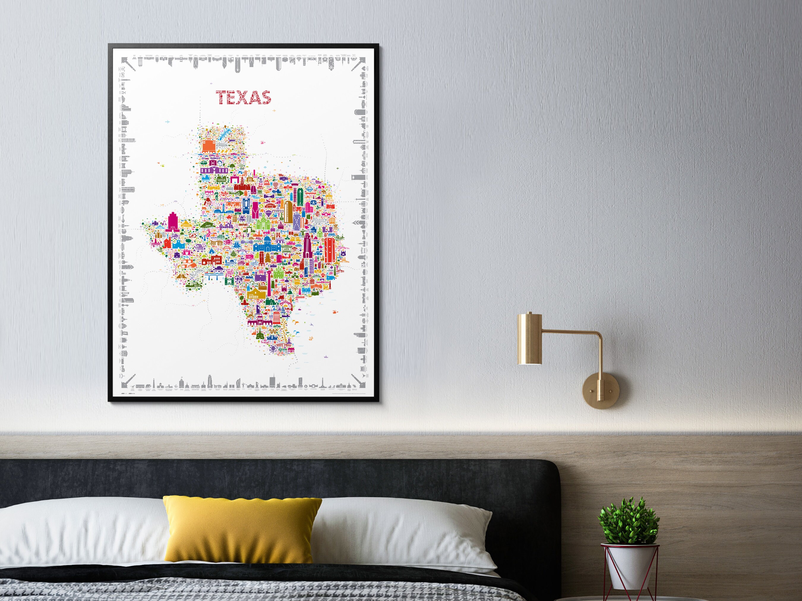Iconic Texas Poster Artwork for Home Walls – Designer Map Wall Art of ...
