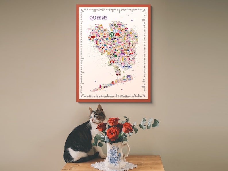 Iconic Queens Map Poster: Colorful NYC Borough Wall Art Print - Etsy