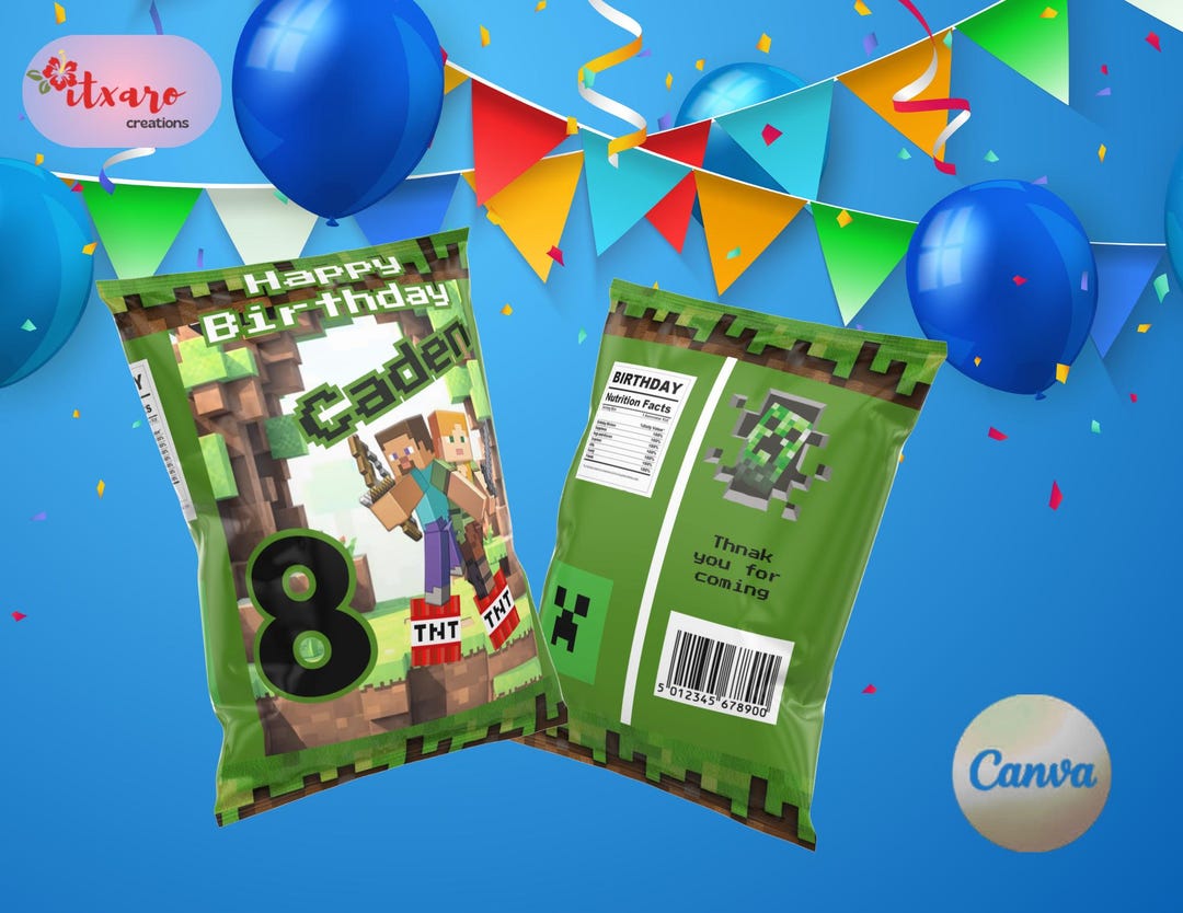 Mine Crafter Editable Chip Bag for Kids Birthday - Etsy