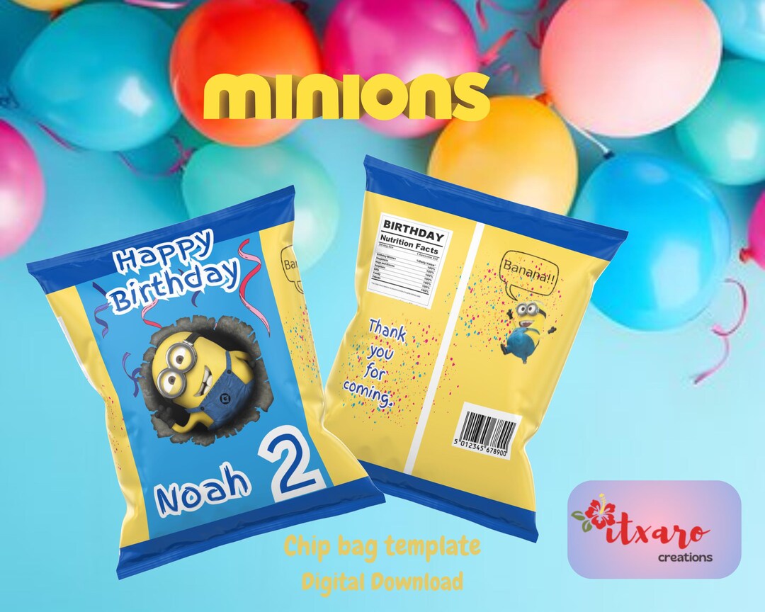 Minions Birthday Chip Bag Digital Download Template Editable - Etsy