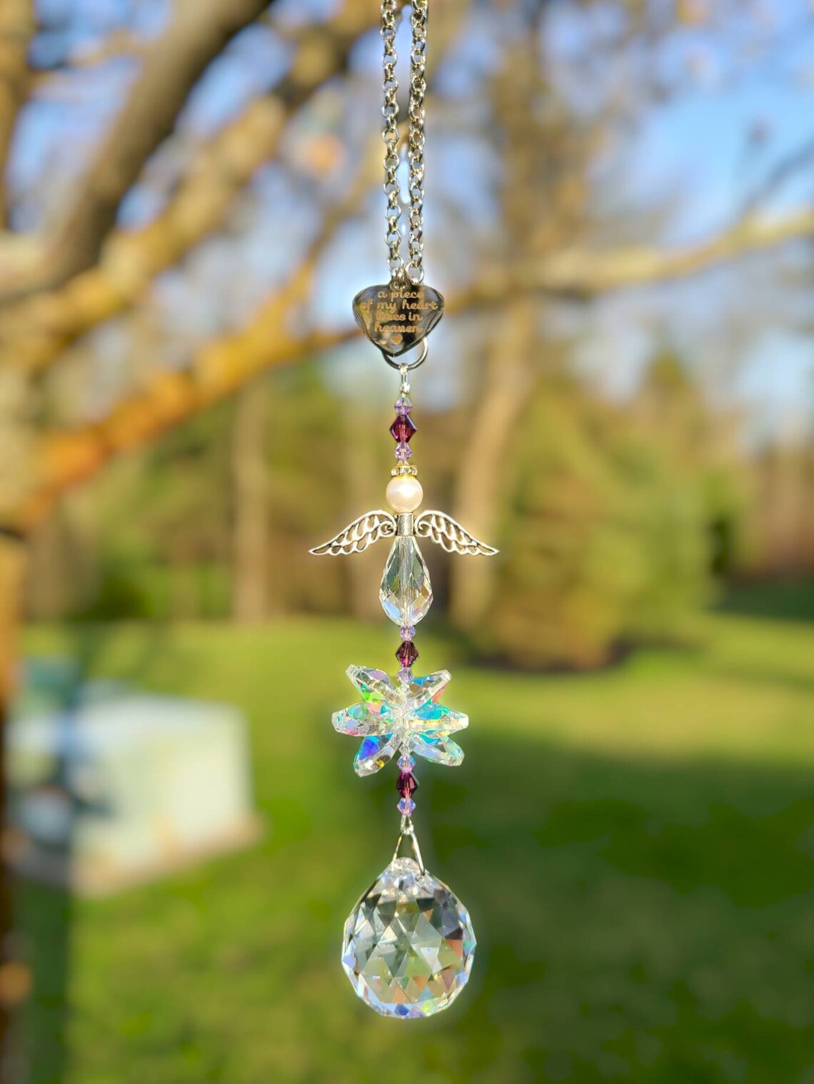 Crystal Suncatcher, Purple Memorial Suncatcher, Angel Beaded Sun ...