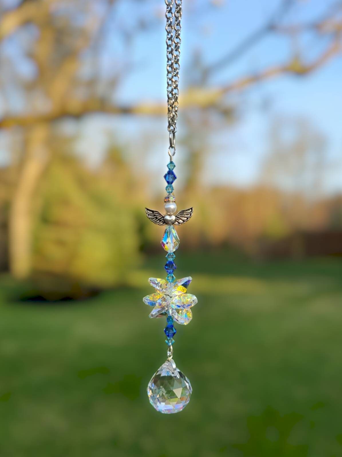 Crystal Suncatcher Blue Angel Beaded Suncatcher Swarovski - Etsy