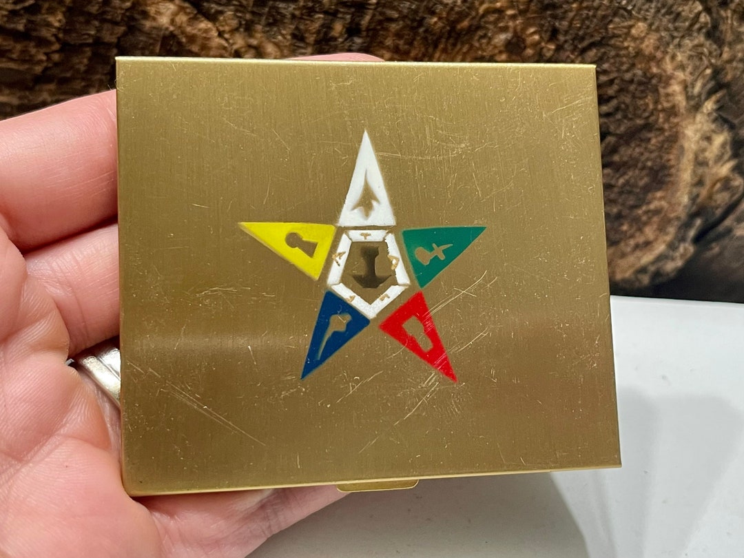 Vintage Mirror Compact, Eastern Star Compact, Masonic Star Gold Tone ...