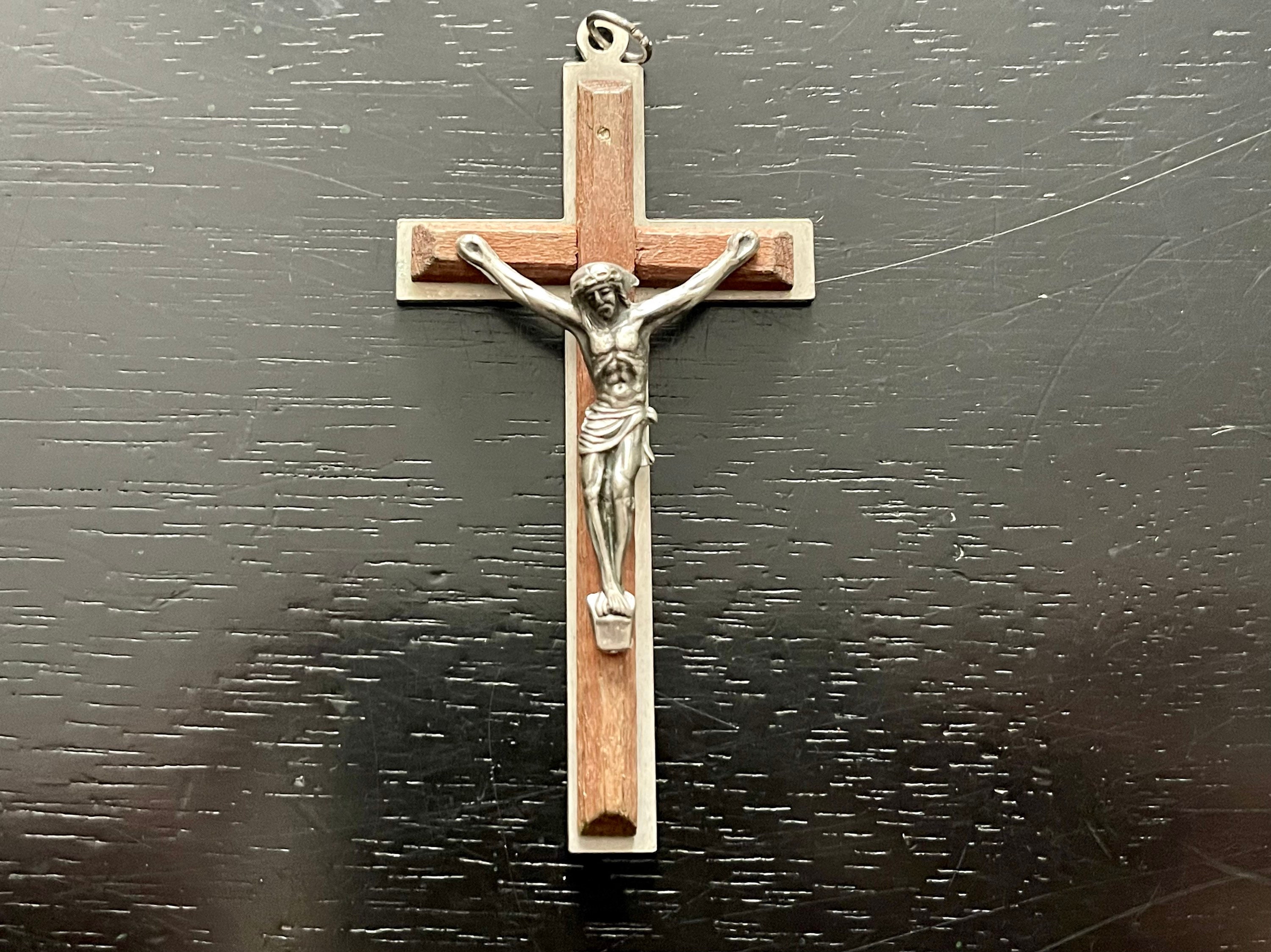 Vintage Italian Pectoral Cross Brown Wood Silver Metal - Etsy
