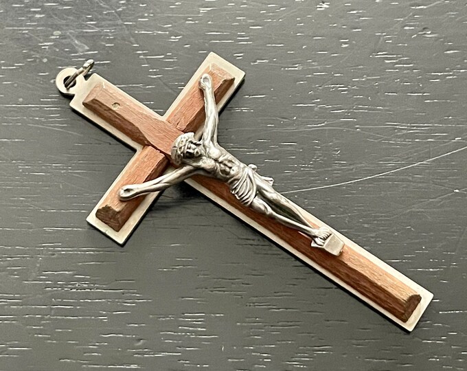 Vintage Italian Pectoral Cross, Brown Wood, Silver Metal Jesus, Italy ...