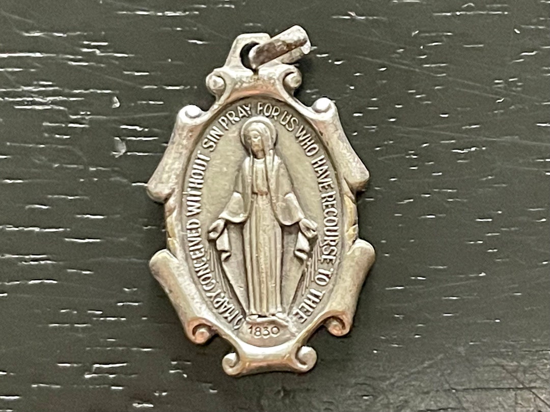 Vintage Art Deco 1830 Miraculous Mary Pendant, Silver Tone Medal ...