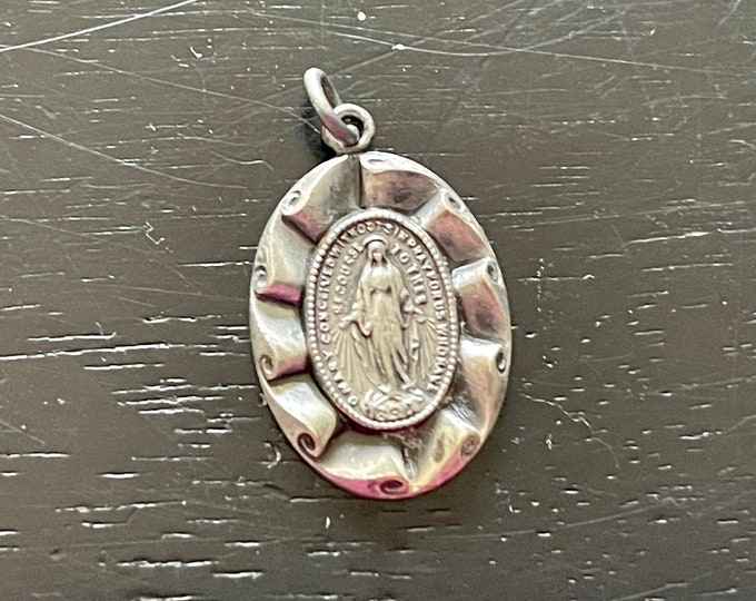 Vintage Art Deco 1830 Miraculous Mary Pendant, Silver Tone Medal, Catholic Medal, Virgin Mary ...
