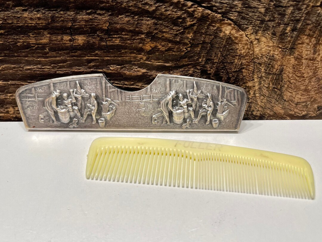 Vintage Hans Jensen Denmark Comb Set, Repousse Comb Holder, Metal Comb ...