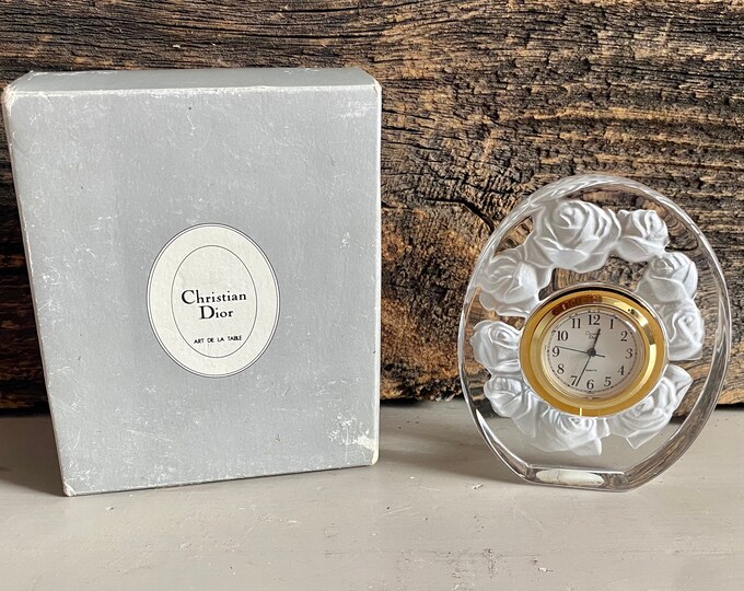 Vintage Christian Dior Glass Rose Clock, Vintage Quartz Glass Floral ...