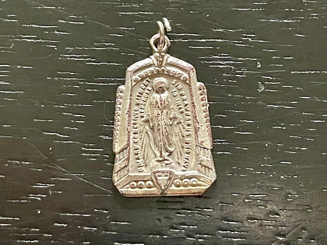 Vintage 1830 Miraculous Mary Pendant, Silver Tone Medal, Ornate ...