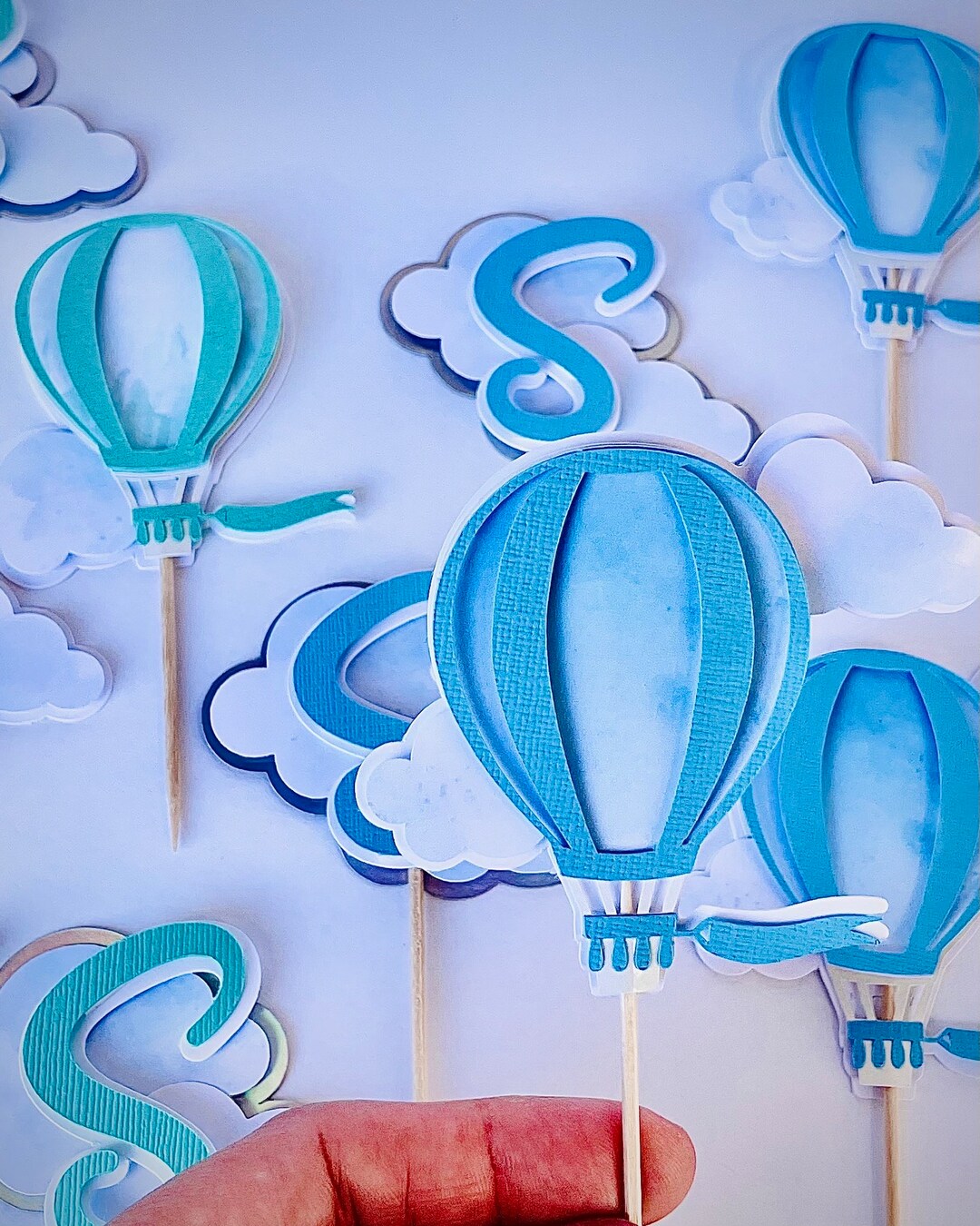 Blue Hot Air Balloon Mini Cupcake Toppers, up up and Away Cupcake ...