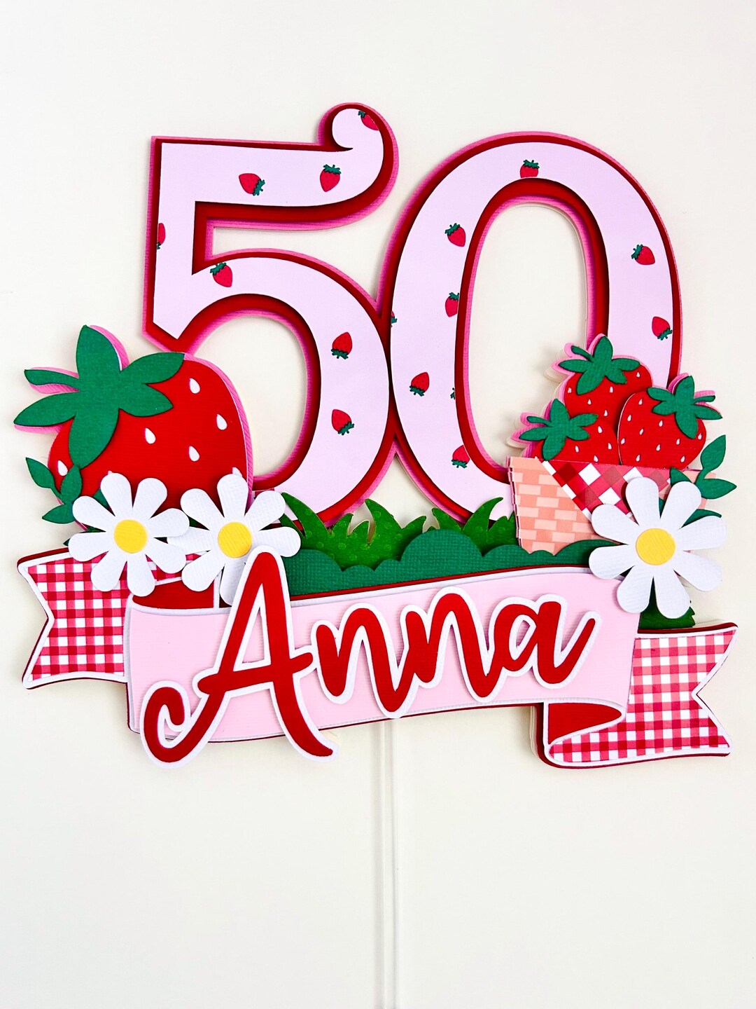 Strawberry Birthday Cake Topper, Personalized Strawberry Cake Topper ...